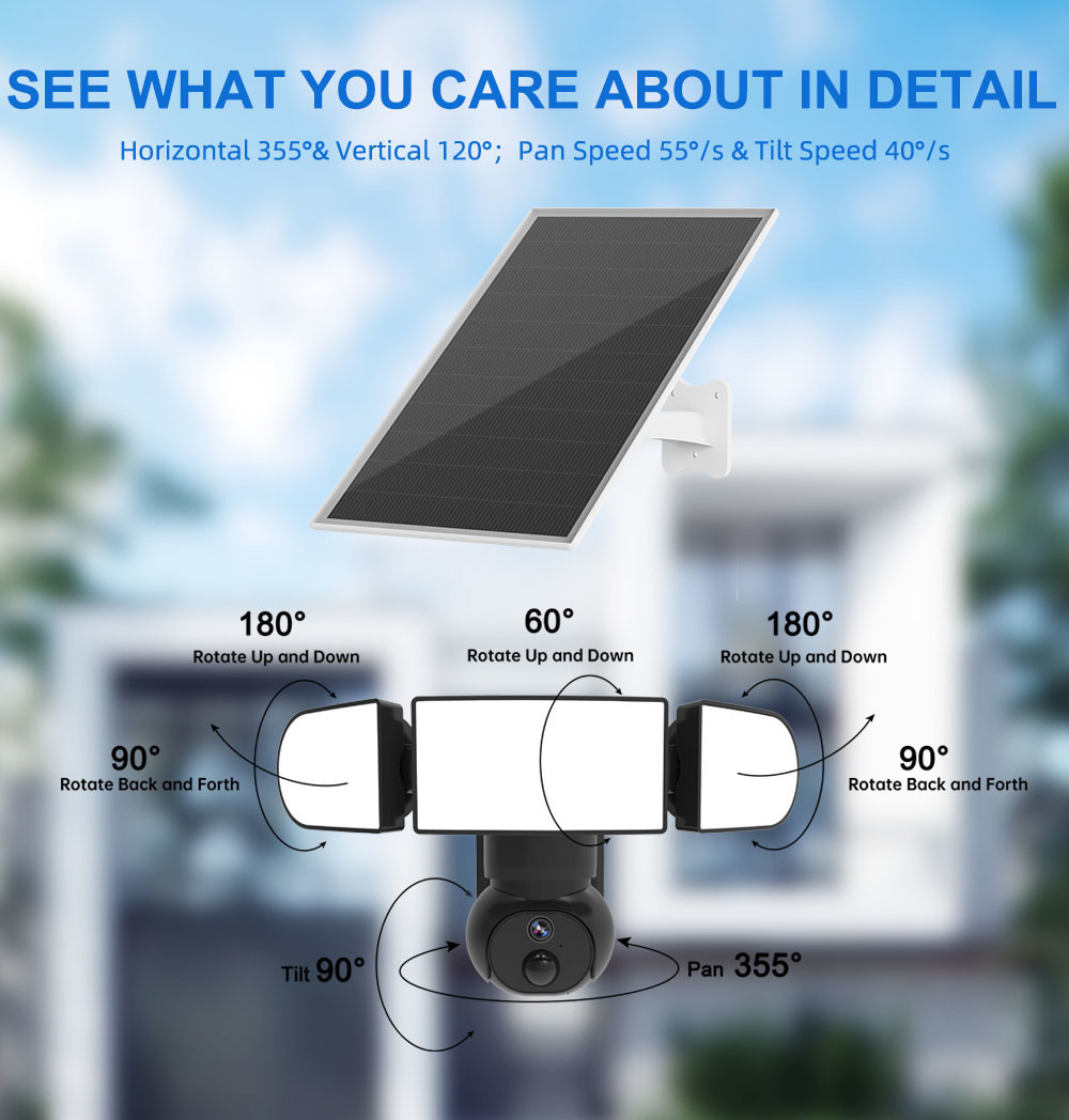 2K Black Solar Security Camera with PIR Distance 1500 Lumens LED Street ...